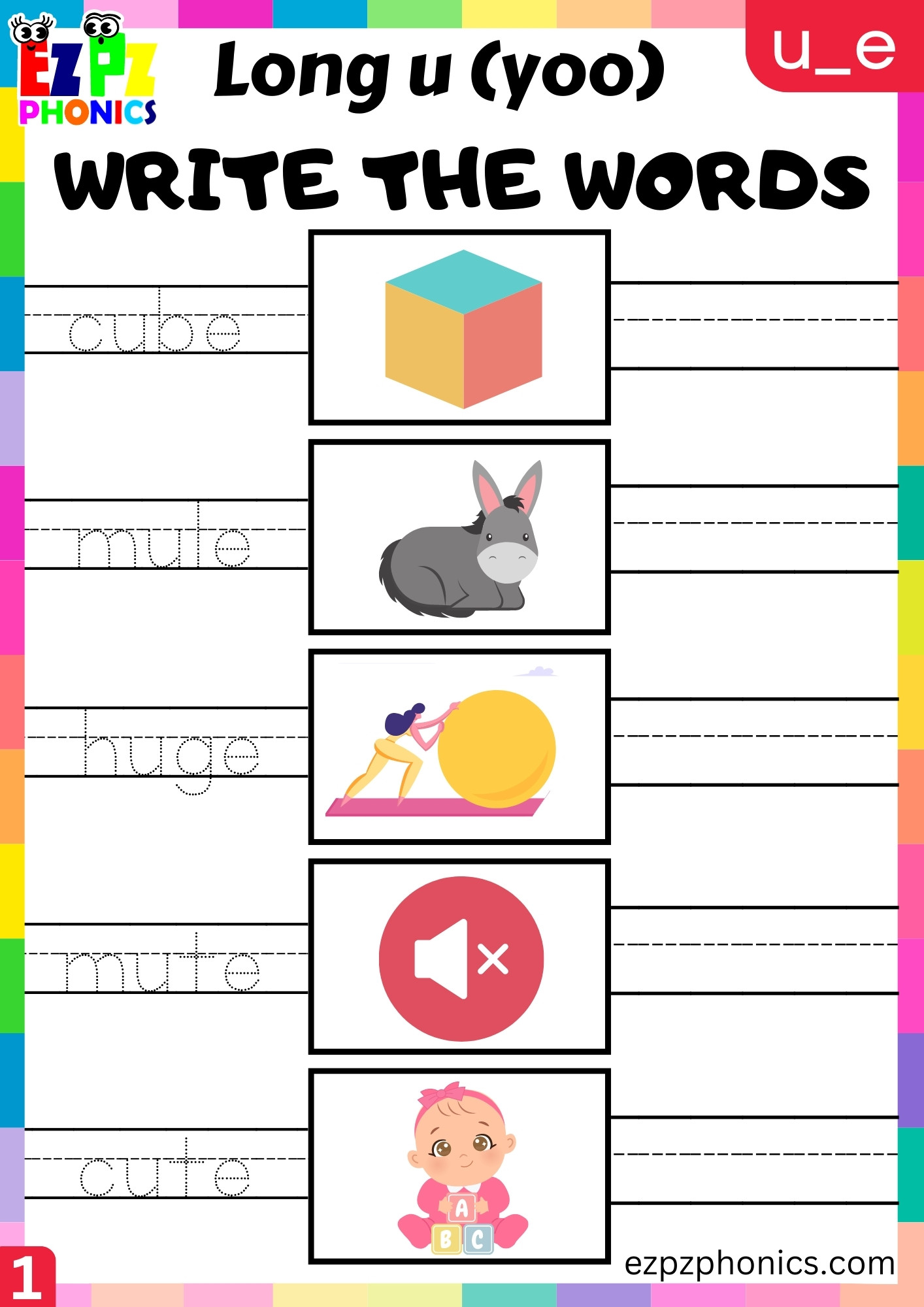 Write the Words for u_e Words Long u (yoo) Sound - ezpzphonics.com