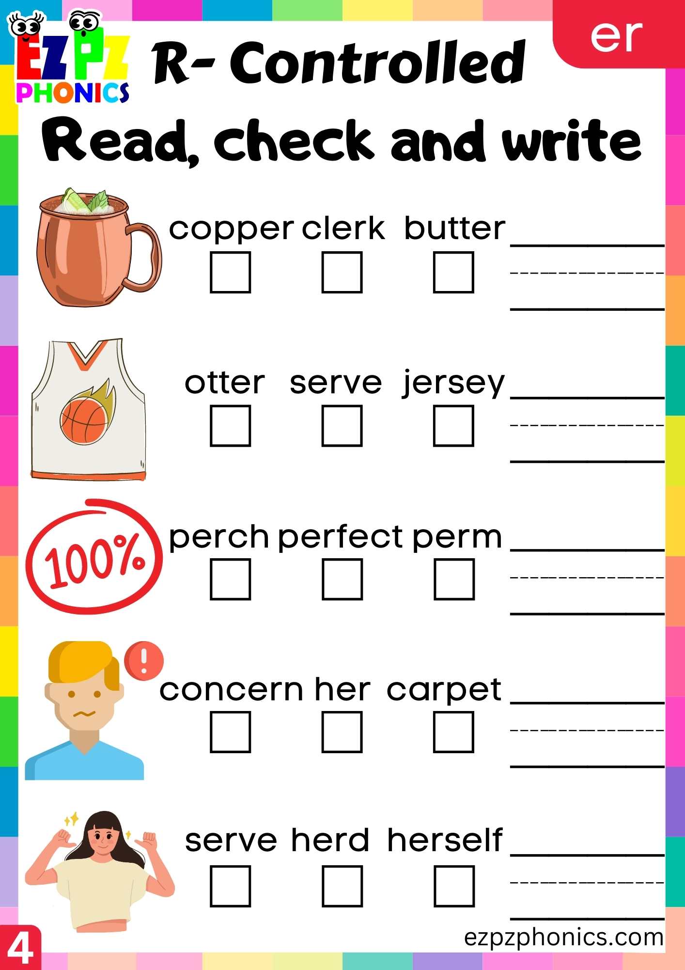 Read check and write activity for two syllable er words R controlled ...