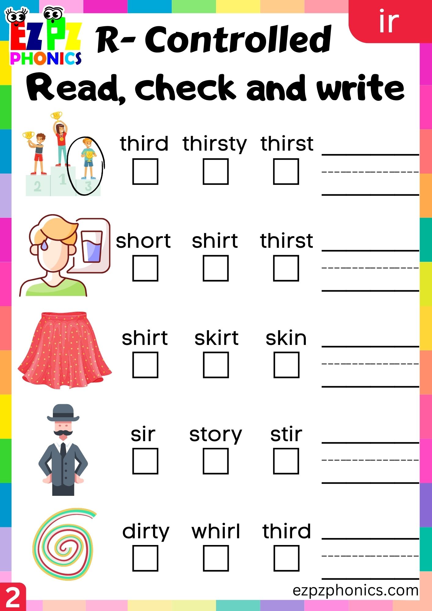 Read check and write activity for ir words R Controlled Vowels Phonics ...