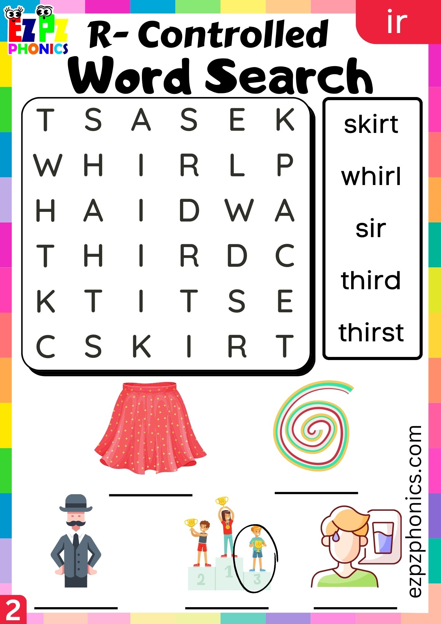 Word search activity for ir words R Controlled Vowels Phonics group 2 ...