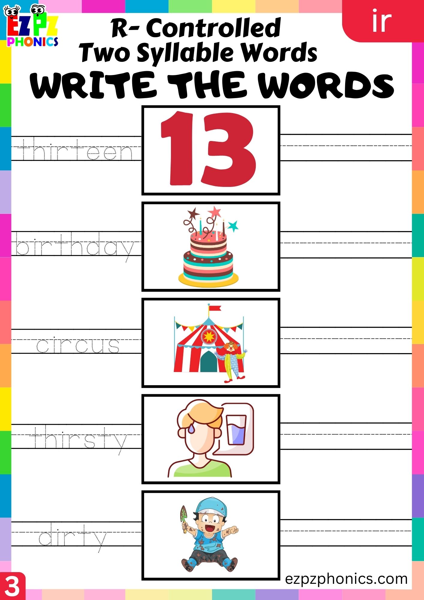 Write the words activity for two syllable ir words R Controlled Vowels ...