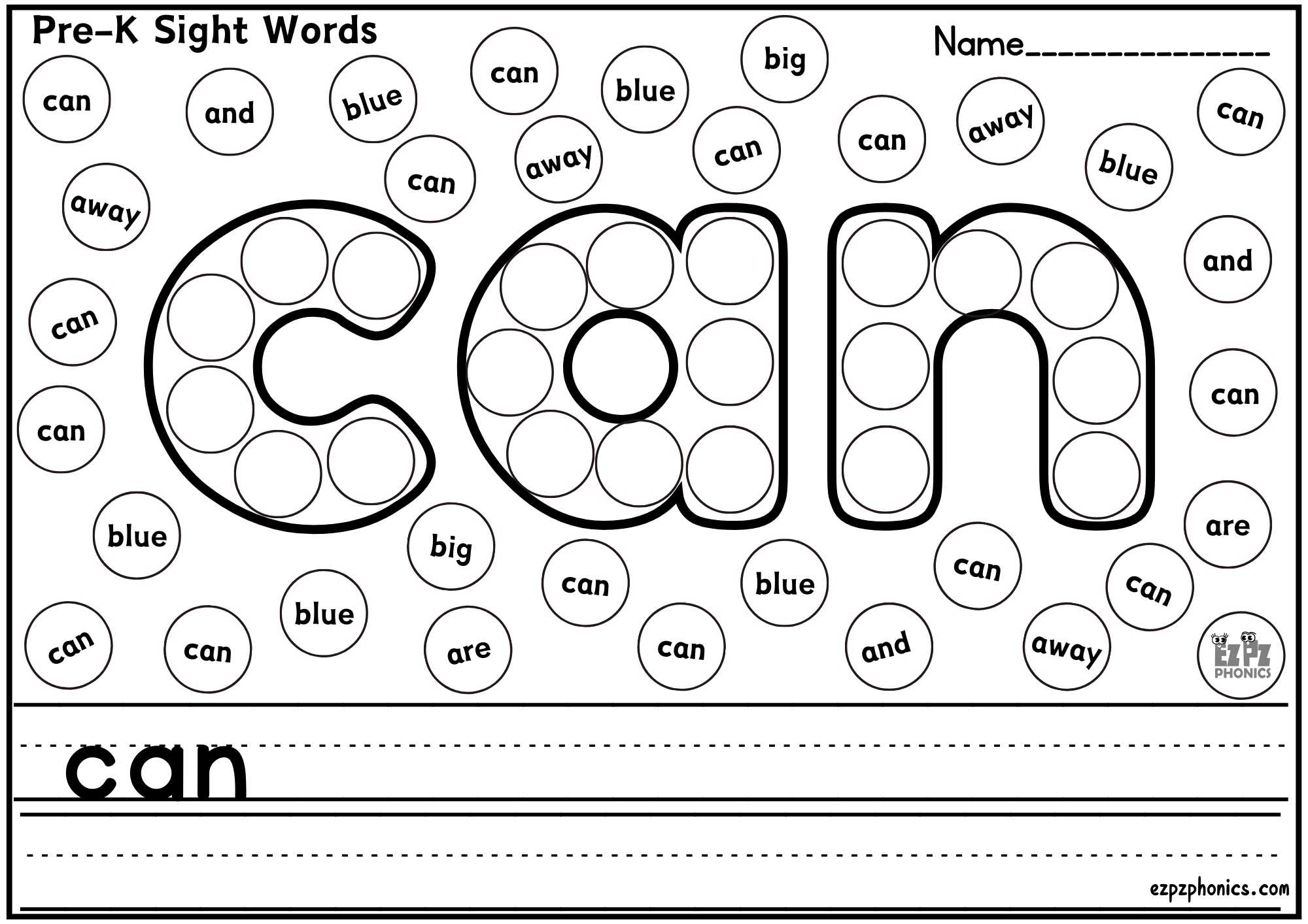 Sight Words Daubers Pre-K Dolch - ezpzphonics.com