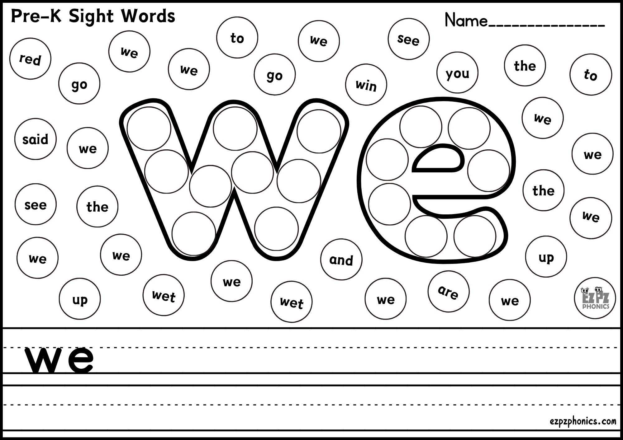 "We" Sight Word Dab & Write Worksheet – Fun & Engaging Dauber Activity ...