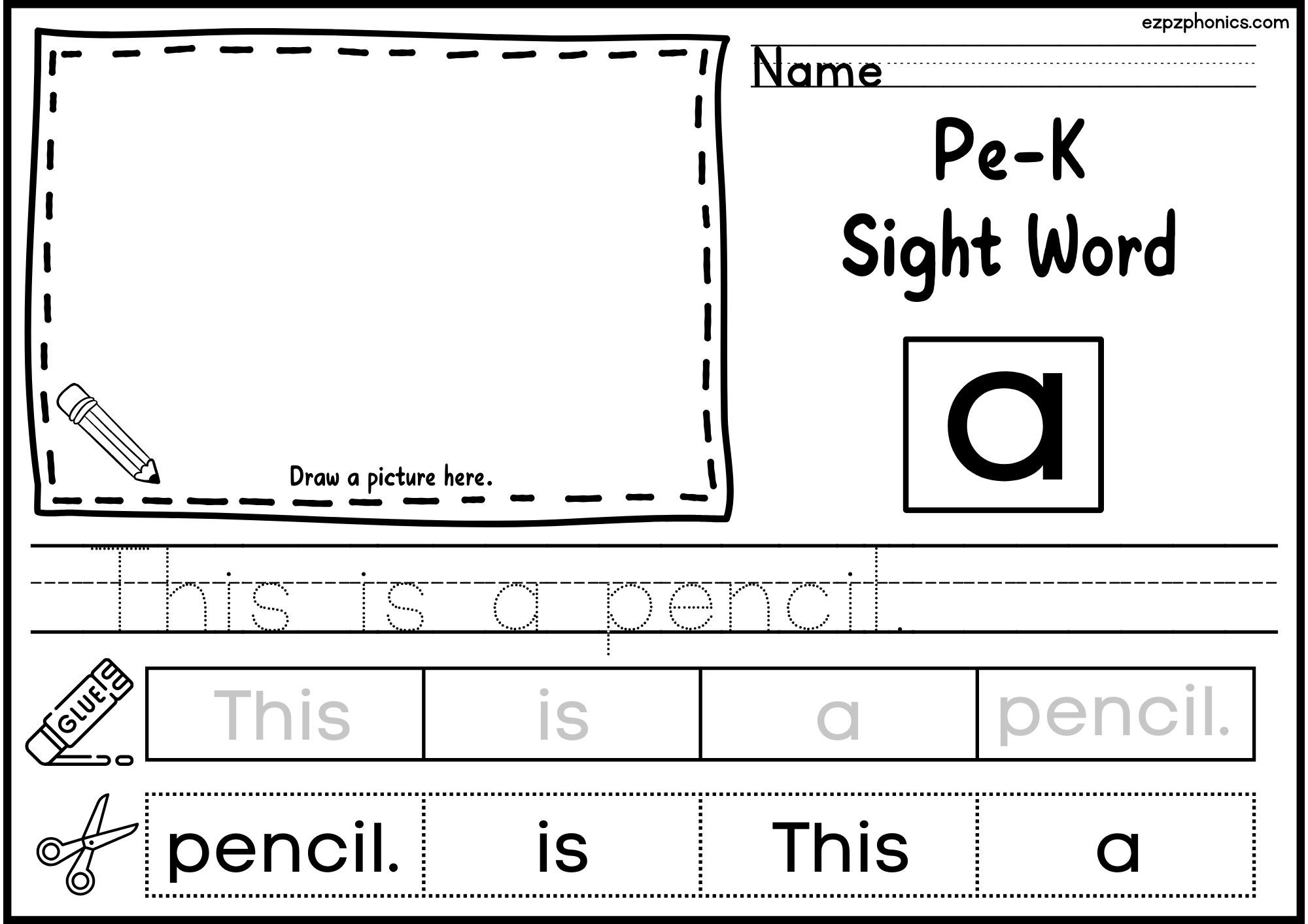 Pre K Dolch Sight Words Coloring, Drawing, Cut and Paste, and Word ...