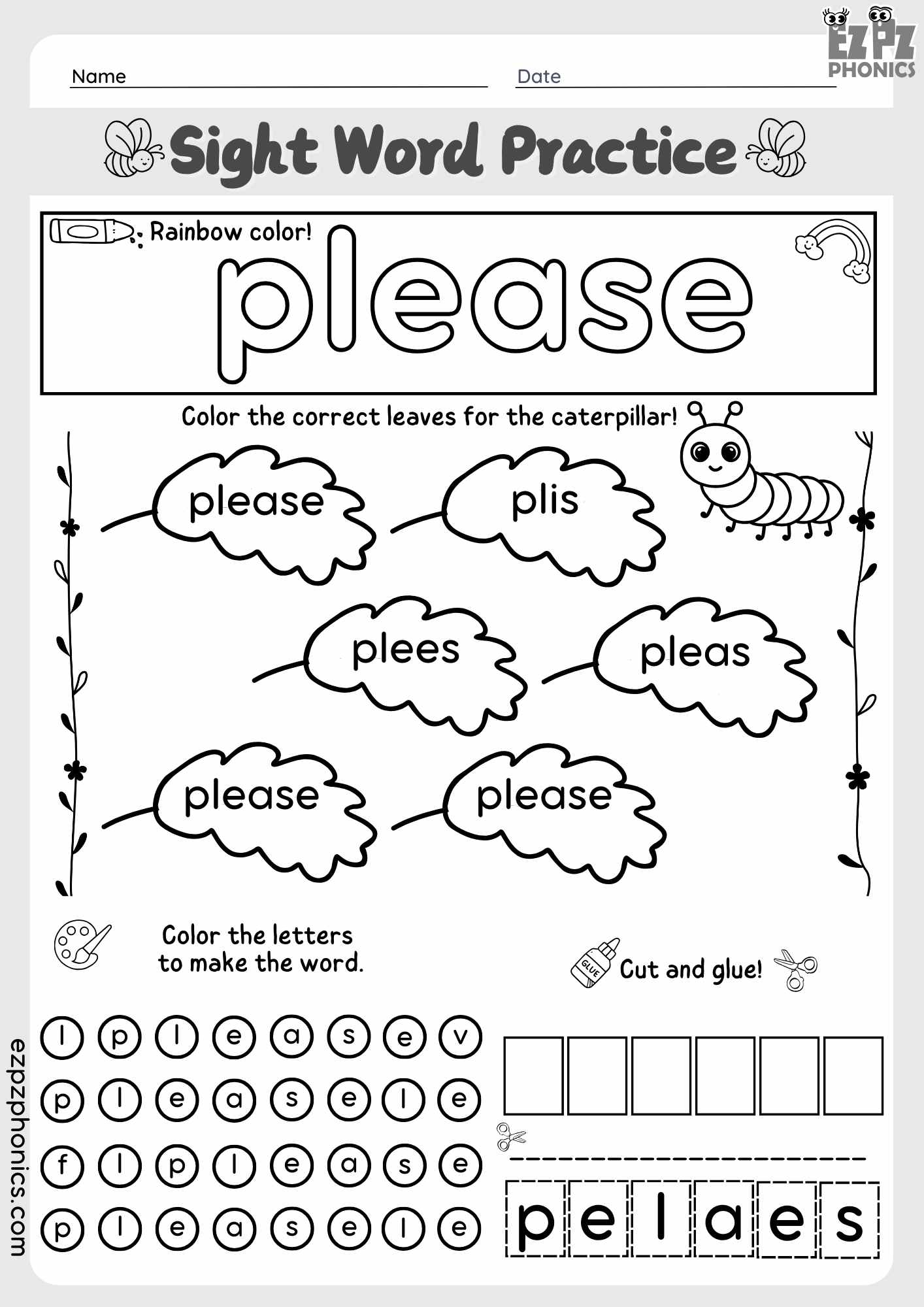 sight word coloring worksheets for kindergarten