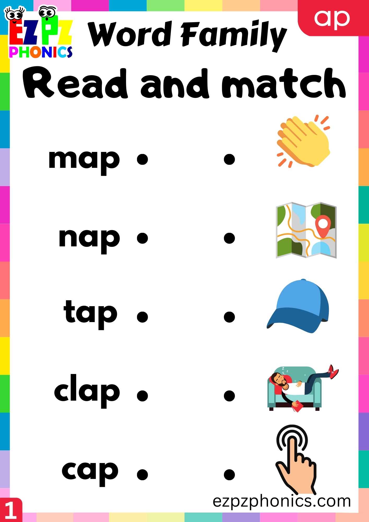 AP Words Read And Match Phonics Word Families Worksheet - ezpzphonics.com