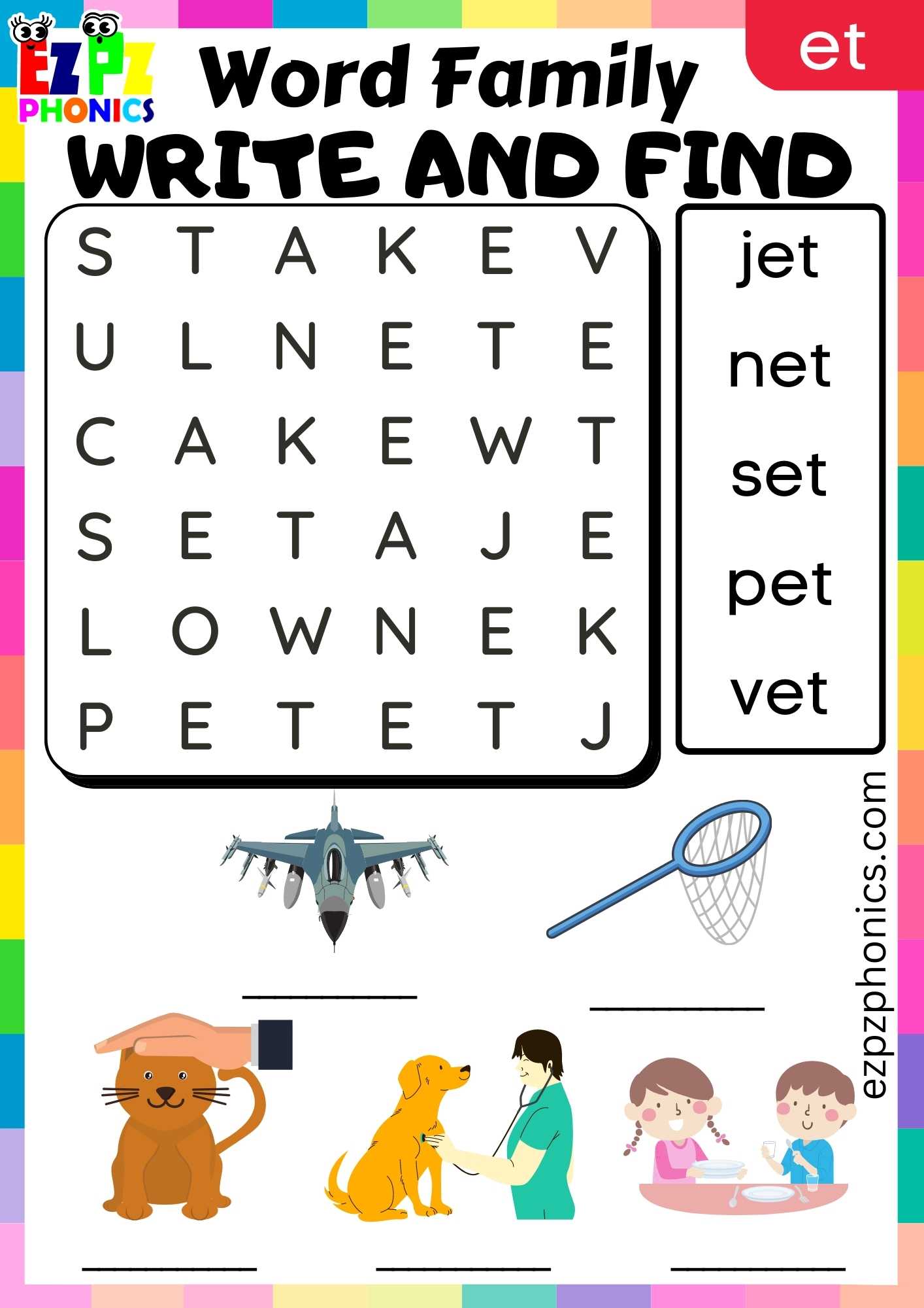 ET Words Write And Find Phonics Word Families Worksheet - ezpzphonics.com