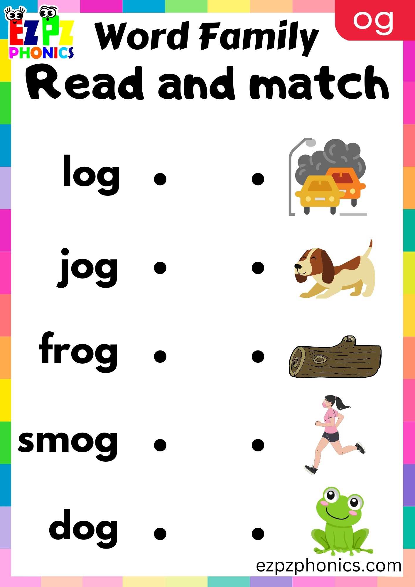 OG Words Read And Match Phonics Word Families Worksheet - ezpzphonics.com