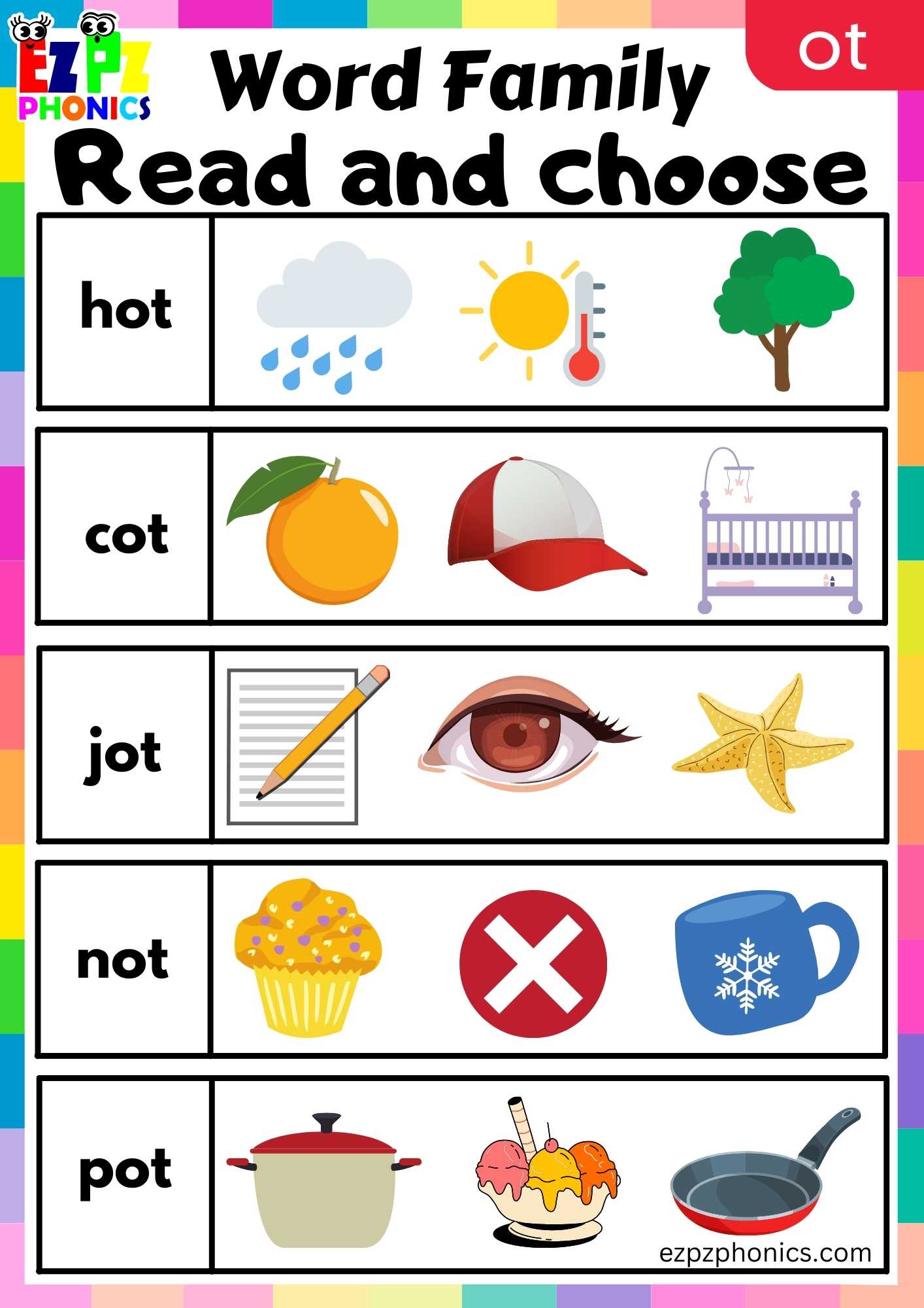 OT Words Read And Choose Phonics Word Families Worksheet - ezpzphonics.com