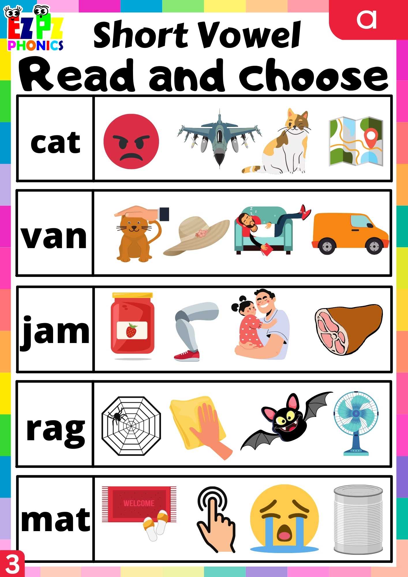 A Short Vowel Sound CVC Words - ezpzphonics.com