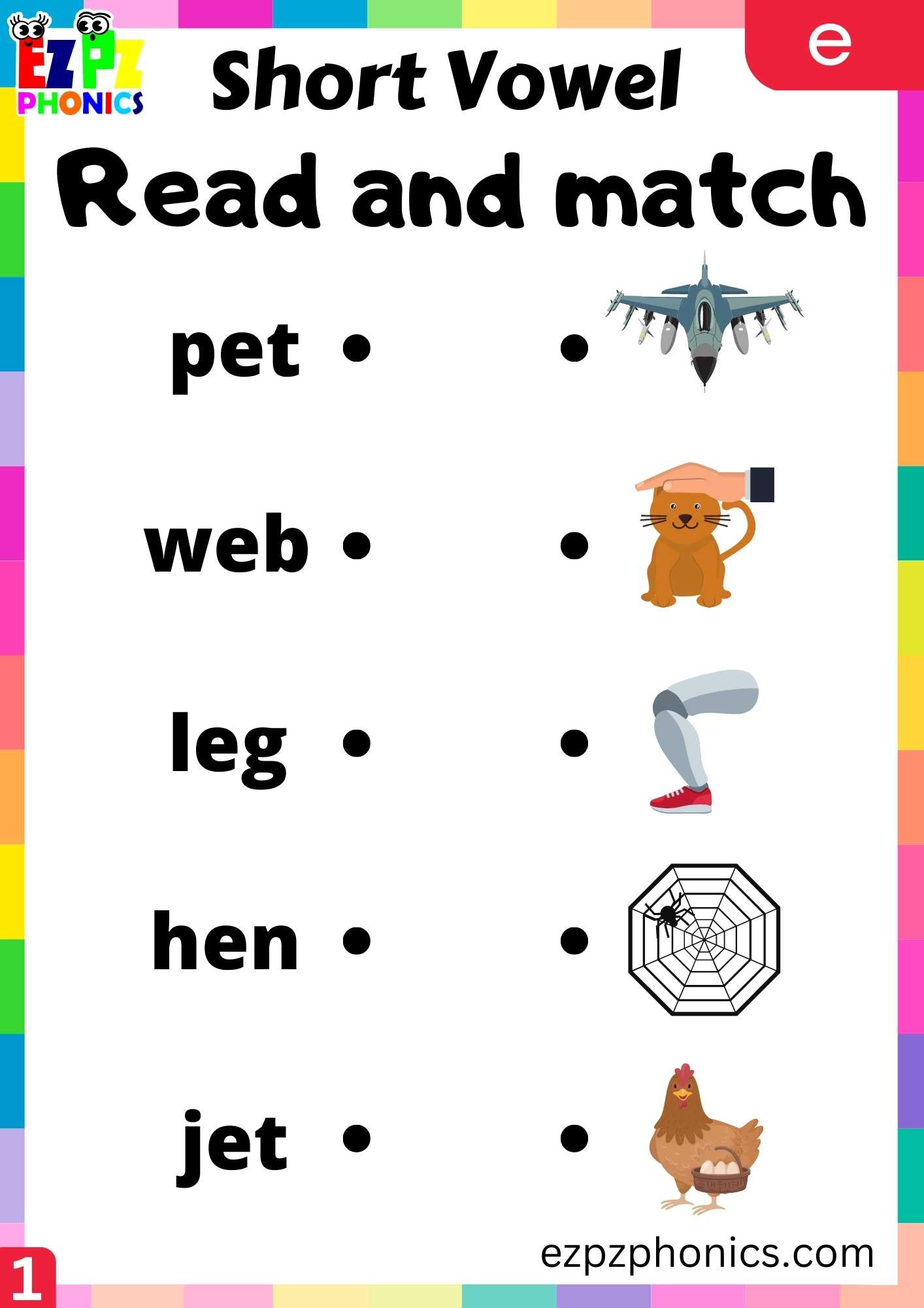 E Short Vowel Sound CVC Words - ezpzphonics.com