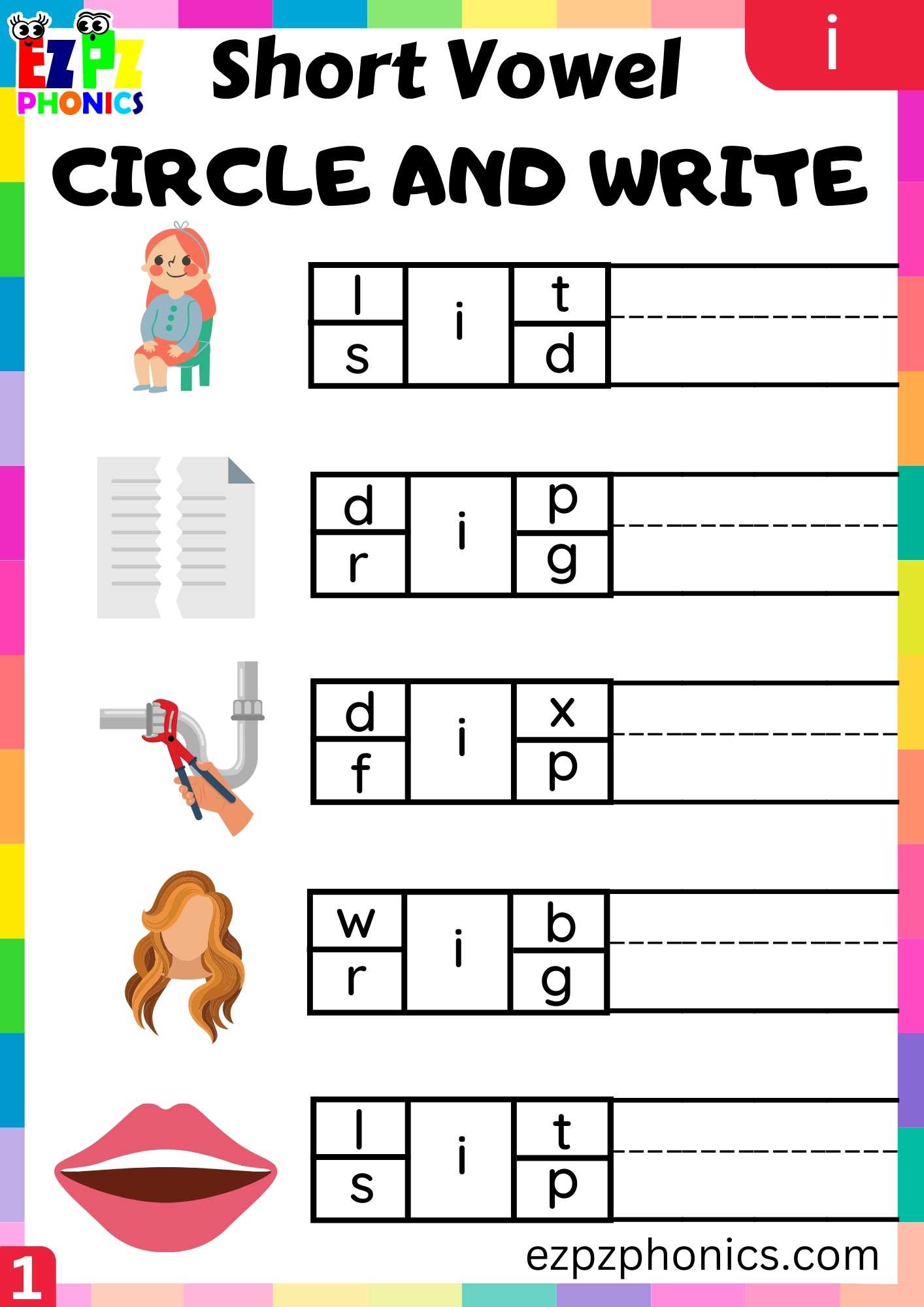 I Short Vowel Sound CVC Words - ezpzphonics.com