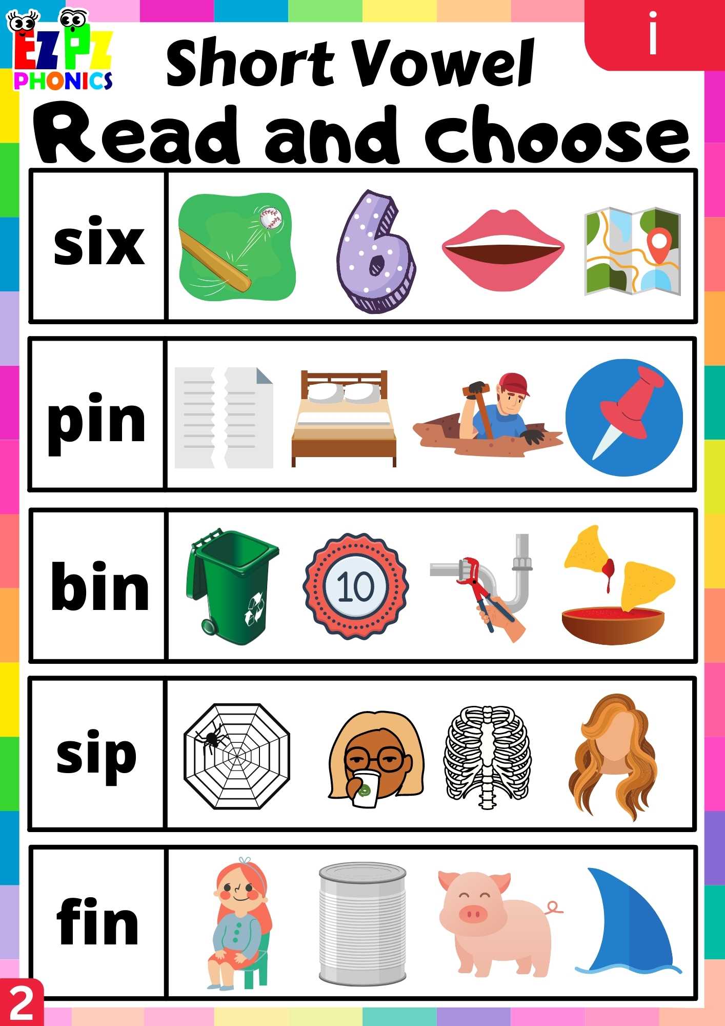 Group2 I Words Read And Choose Short Vowel CVC Words Worksheet ...